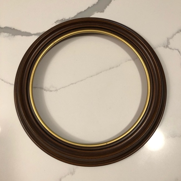 Vintage | Accents | Vintage Walnut Brown With Gold Round Plate Frame ...